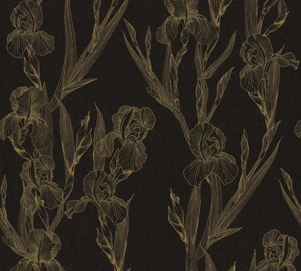 Vliesová tapeta květinový vzor, černá, žlutá barva 375263 / Tapety na zeď 37526-3 Daniel Hechter 6 (0,53 x 10,05 m) A.S.Création