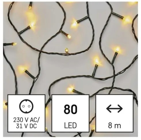 Vánoční osvětlení EMOS D4AW22 80LED řetěz 8m teplá bílá programy s časovačem