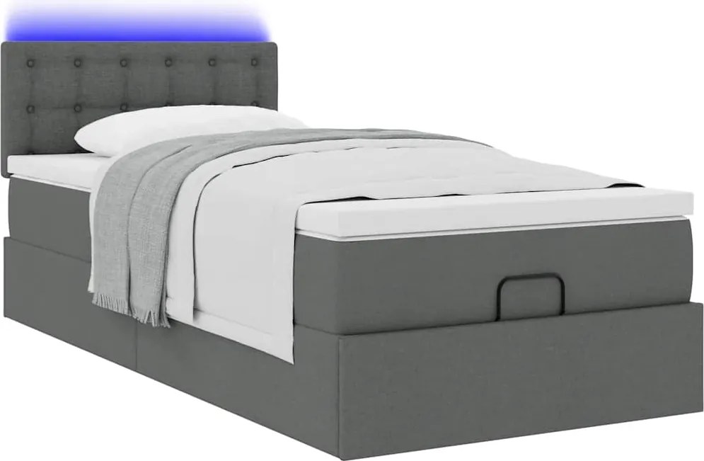Osmanská postel s matrací & LED tmavě šedá 80x200cm látka 3312430