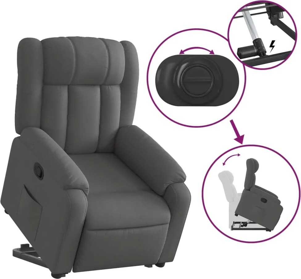 Zvedací polohovací křeslo tmavě šedé textil 3205317