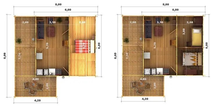 Domek Katarína 800x800cm, 3pokoje + podkroví, terasa 18m²