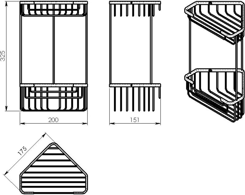 Sapho, SMART dvoupatrová rohová police 200x325x151mm, černá matt