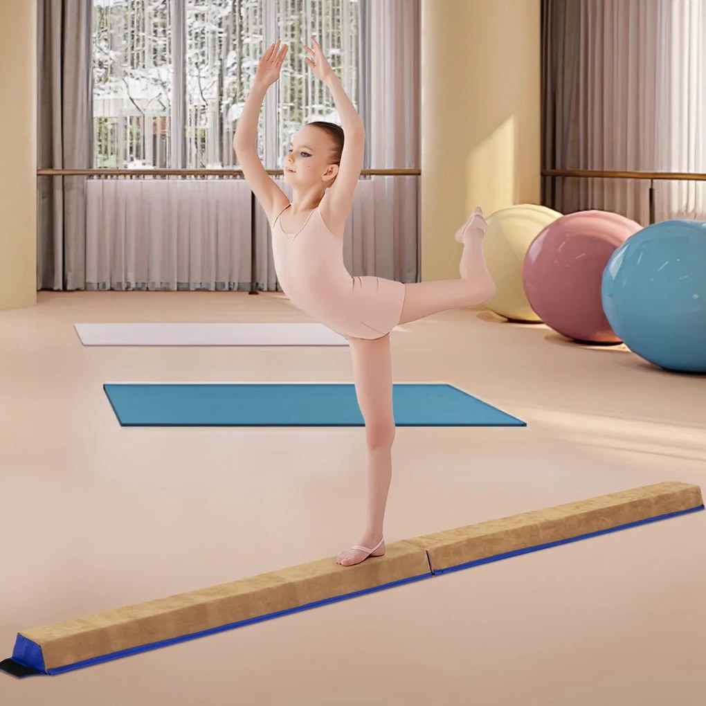 Costway 240 cm dětská balanční kladina s rukojetí a semišovým potahem skládací