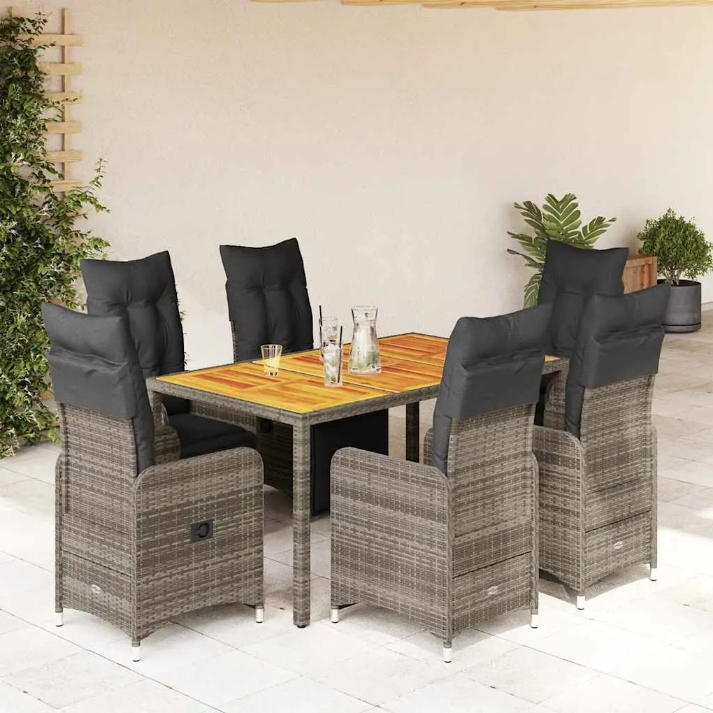 7dílný zahradní bistro set s poduškami šedý polyratan 3277160