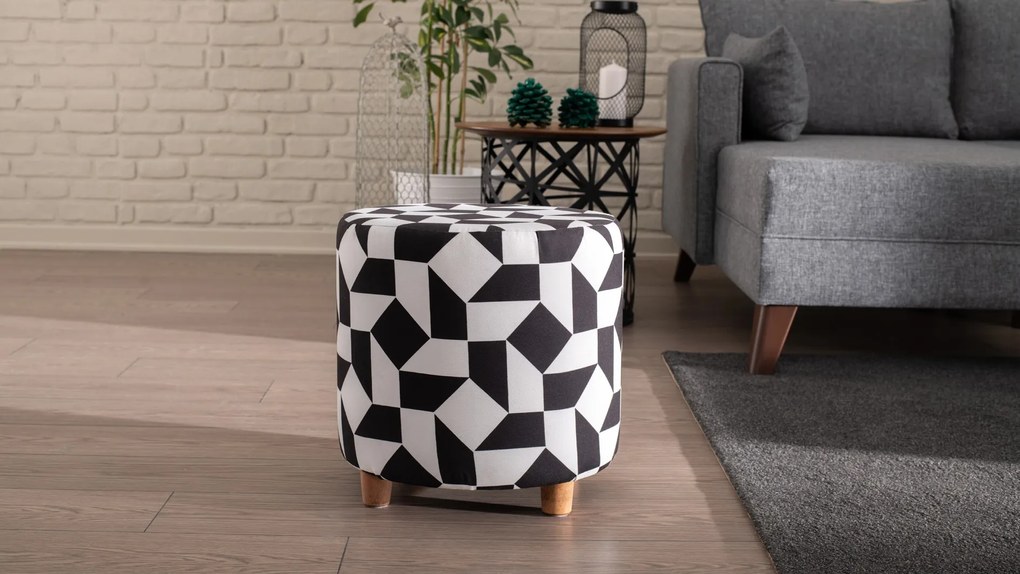 Atelier del Sofa Taburet Begon - Black, White, Černá, Bílá