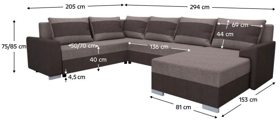 Kondela Univerzální sedací souprava, tmavě hnědá/hnědošedá Taupe, ANDRES U UNI