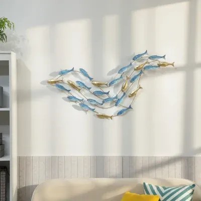 HOMCOM kovové nástěnné umění, rybí design, odolné proti korozi, moderní styl, elegantní, světle modrá