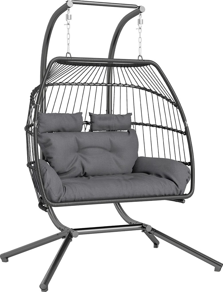 Outsunny závěsné křeslo s skládacím stojanem, závěsný košík s polštářem, ergonomické houpací křeslo z poly ratanového materiálu pro 2 osoby, závěsné …
