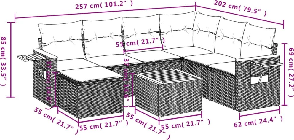 8dílná zahradní sedací souprava s poduškami černá polyratan 3259451