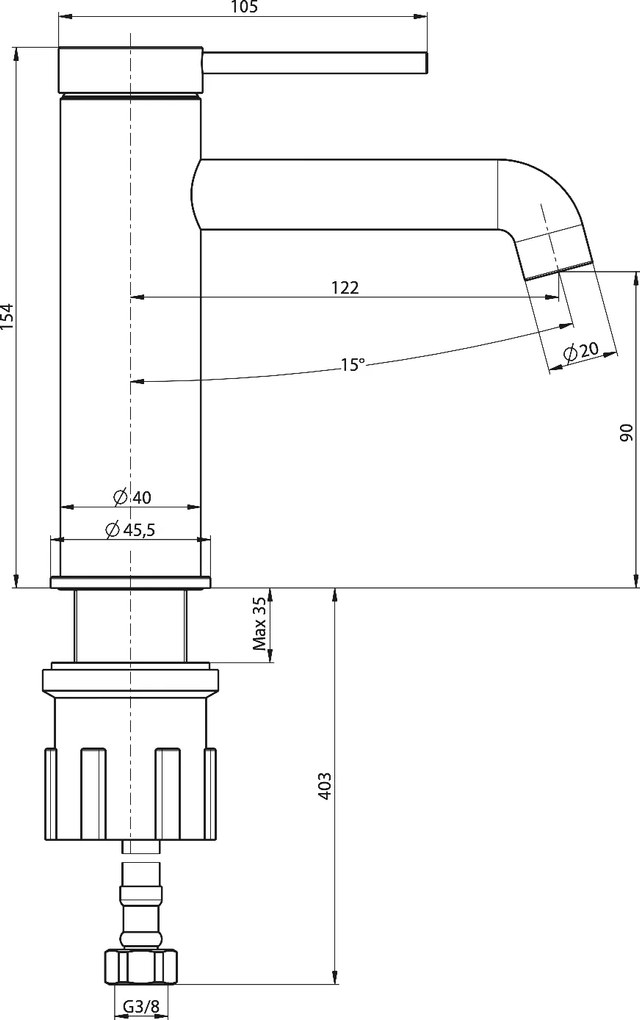 Sapho Sapho, KAJA stojánková umyvadlová baterie, černá mat, HJ002B