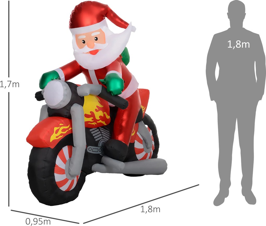 Weihnachtsmann auf Motorrad, Gartendeko, LEDs, aufblasbar, wetterfest, 180 x 95 x 170 cm