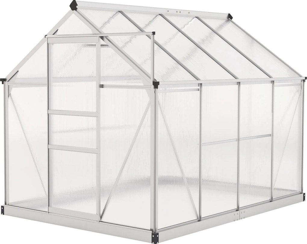 Outsunny hliníkový skleník, 4,79 m² (190 × 252 × 201 cm / 6'3" × 8'3" × 6'7"), základna, střešní ventilace, posuvné dveře, 4 mm UV-odolné panely – za…