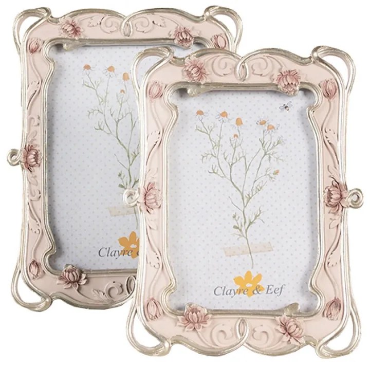 Růžový fotorámeček Hilde s květinovým dekorem – 10x15 cm