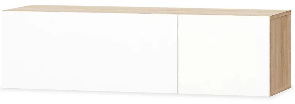 TV stolek Earle - 120 x 40 x 34 cm | bílý vysoký lesk + dub