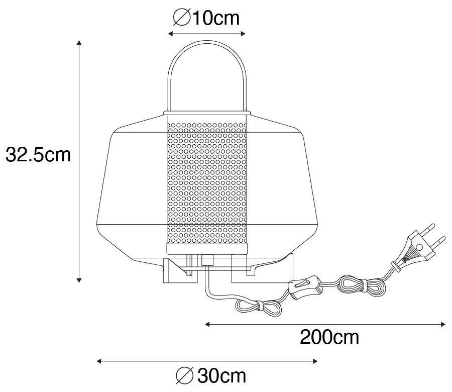 Art Deco stolní lampa černá s kouřovým sklem 30 cm - Kevin