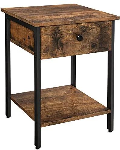 Goleto Rustikální noční stolek se zásuvkou | 40 x 40 x 55 cm