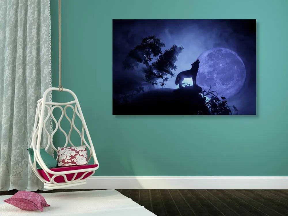 Obraz vlk a úplněk měsíce