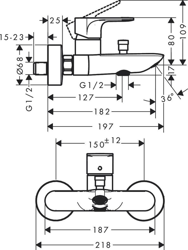 Hansgrohe Rebris E, nástěnná vanová baterie, černá matná, 72450670