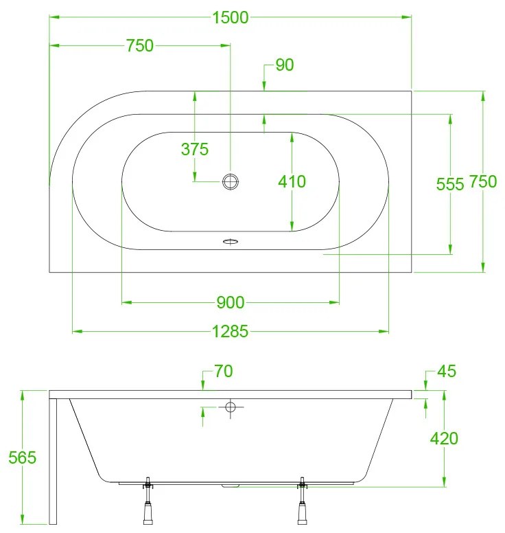 BPS-koupelny Akrylátová asymetrická vana s krycím panelem HYD-EBI150L 150x75 cm LEVÁ, bílá