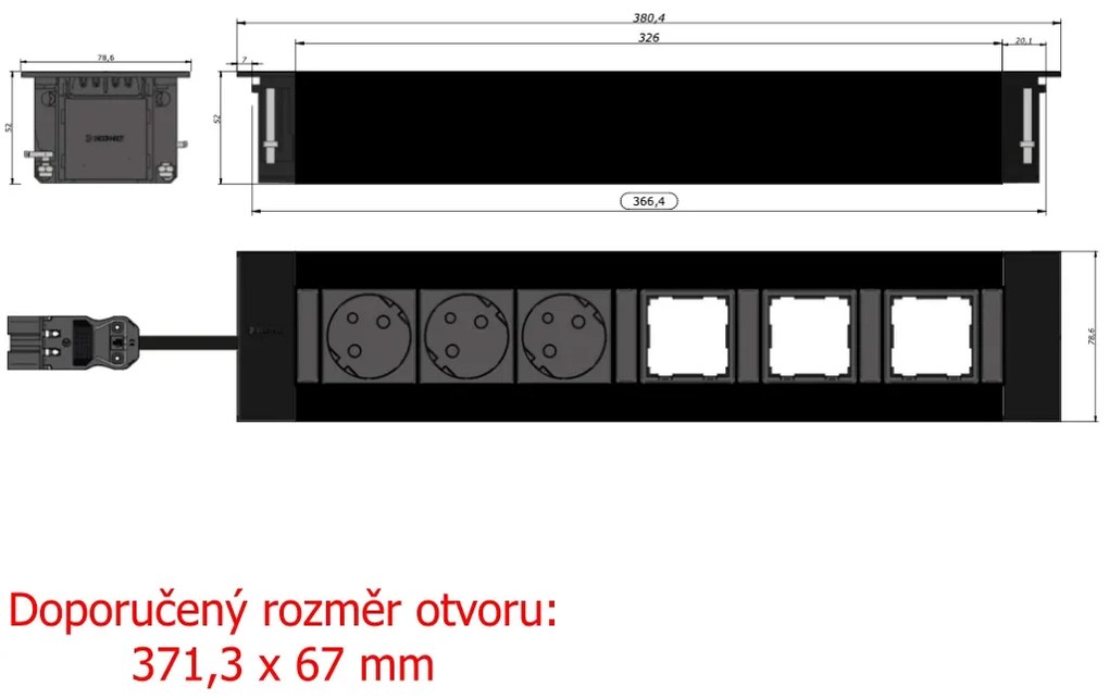 IBConnect Vestavná zásuvka INTRO bílá - různé konfigurace Konfigurace elektrozásuvky: 3x230V