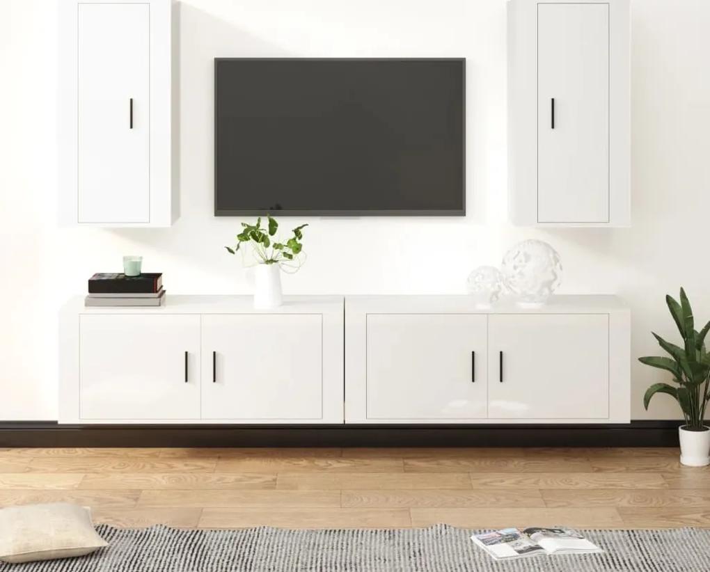 vidaXL 4dílný set TV skříněk kompozitní dřevo [3188695] Barva: bílá s vysokým leskem