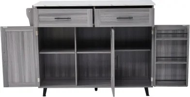Aosom Velký kuchyňský ostrov s rozkládací prodlužovací deskou, 5 koleček (2 aretovatelná), 129 x 46/71 x 91,5 cm, šedá