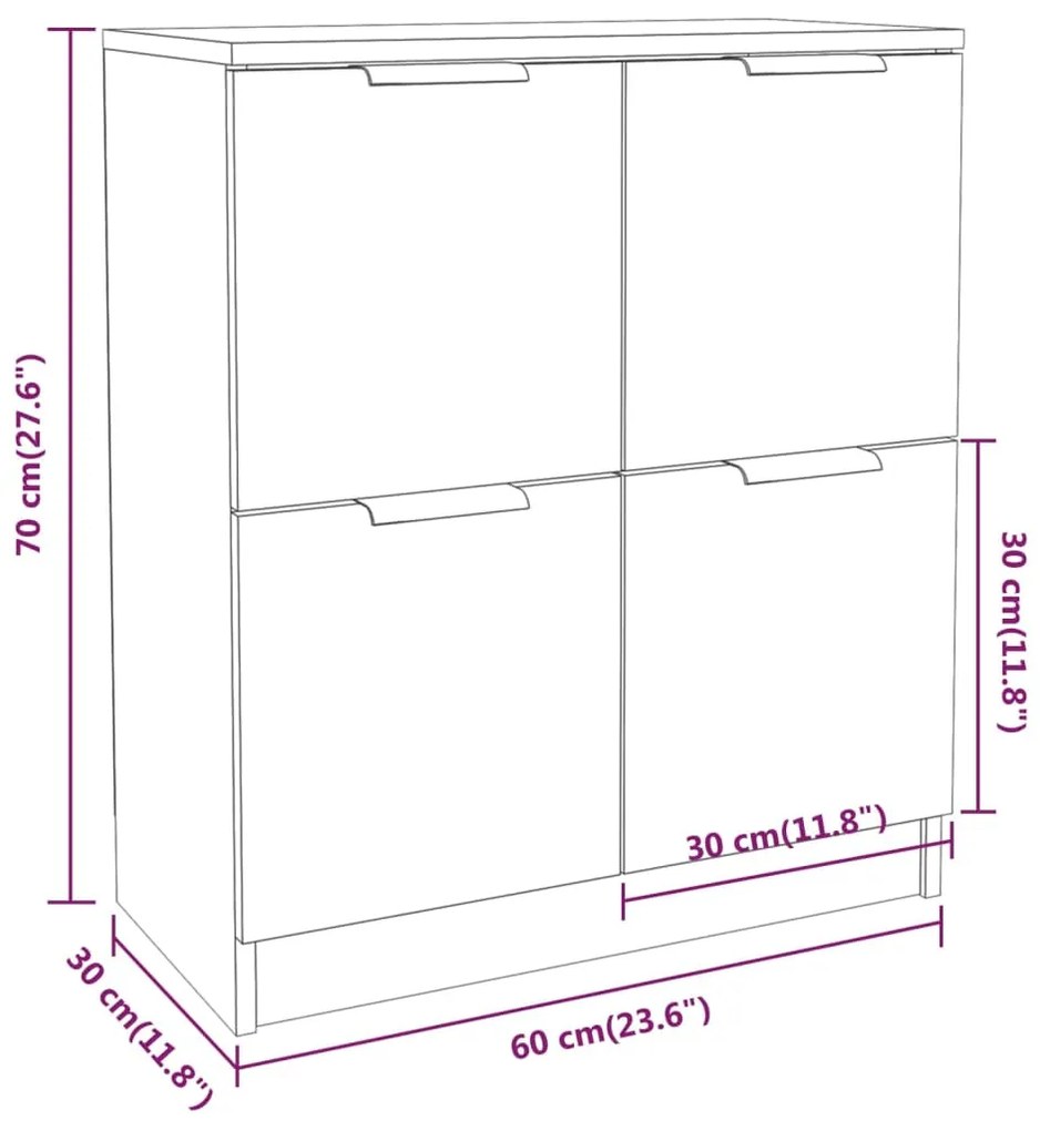 vidaXL Příborníky 2 ks bílé lesklé 60 x 30 x 70 cm kompozitní dřevo