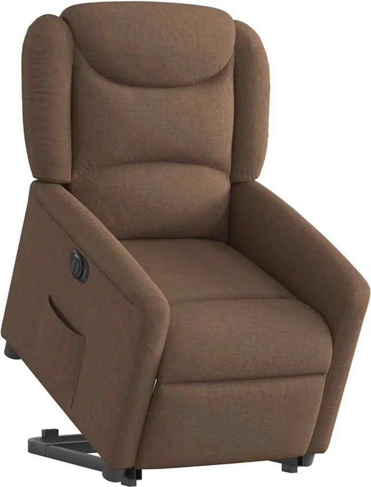 Elektrické zvedací polohovací křeslo hnědé textil 3303218