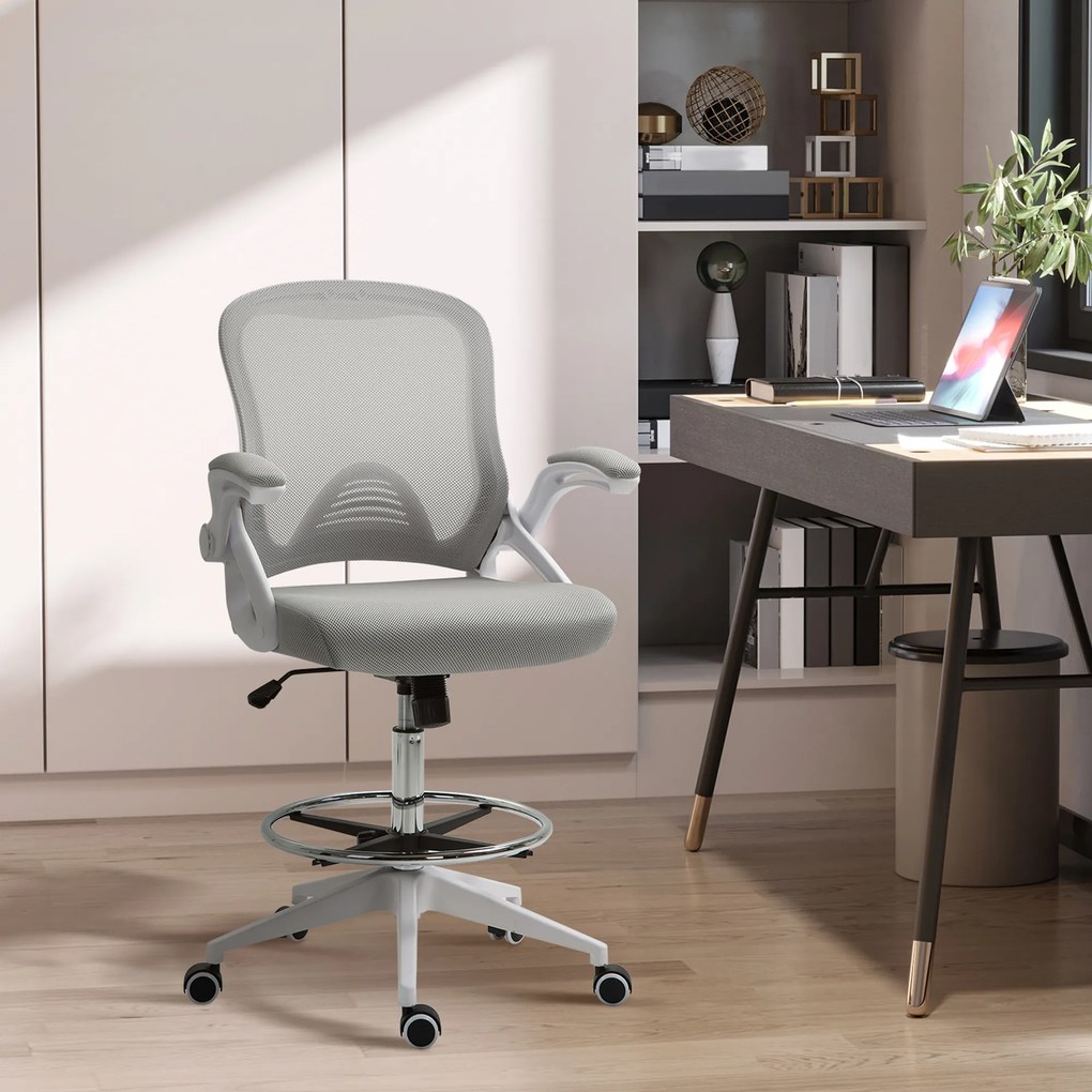 Ergonomická kancelářská židle Vinsetto s sklápěcími opěrkami a nastavitelným kroužkem pod nohy, výškově nastavitelná otočná židle s funkcí naklápění,…