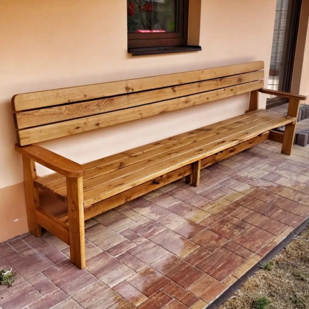 KULHÁNEK Zahradní lavice s područkami - přírodní Délka: 150 cm, Odstín nátěru: lazura - teak