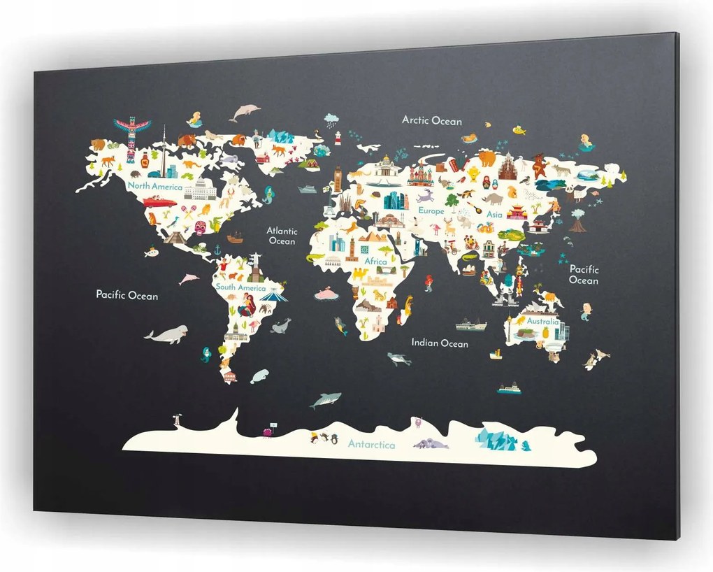 Tabule 90x60 cm Na Magnety Z Cestování Křídová magnetická Barva Mapa