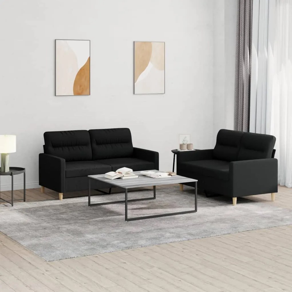 2dílná sedací souprava s poduškami černá textil 3201572