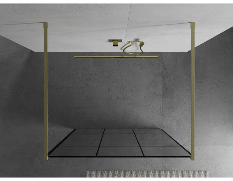 Mexen Kioto, sprchová zástěna Walk-In 120 x 200 cm, 8mm sklo černý vzor, ​​zlatý matný profil, 800-120-002-55-77