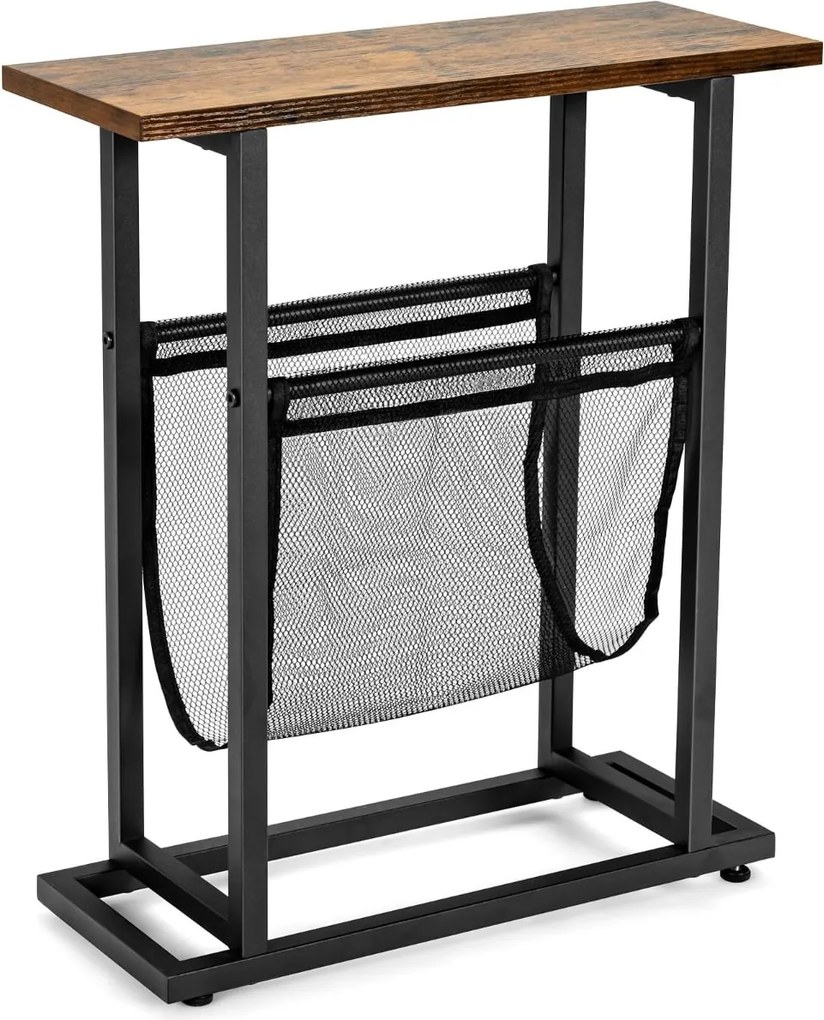 Costway Industrial odkládací stolek 2patrový úzký hnědá + – 48 × 18 × 54,5 cm