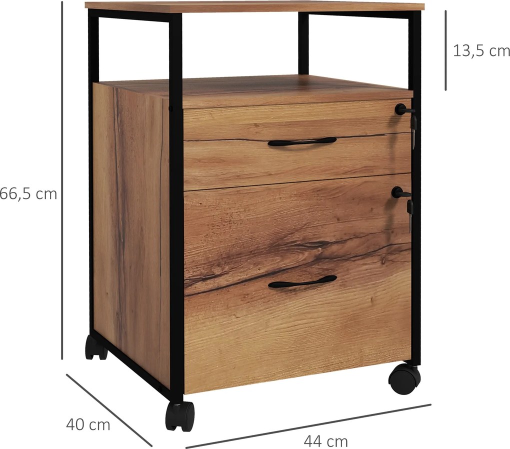 Vinsetto kancelářský filingový kabinet s klíči, mobilní filingový kabinet na kolečkách, 2 zásuvky, závěsná tyč pro dokumenty velikosti A4, 44x40x66.5…