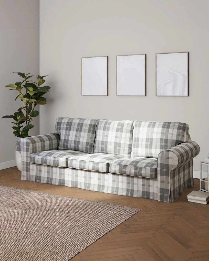 Potah na pohovku IKEA Ektorp 3-místná, rozkládací STARÝ MODEL PIXBO barva šedá látka pletený vzor, vzorované