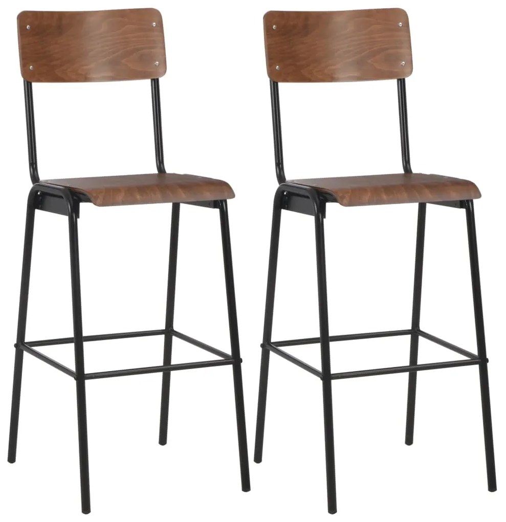 Barové stoličky 2 ks hnědé masivní překližka a ocel - Default Title