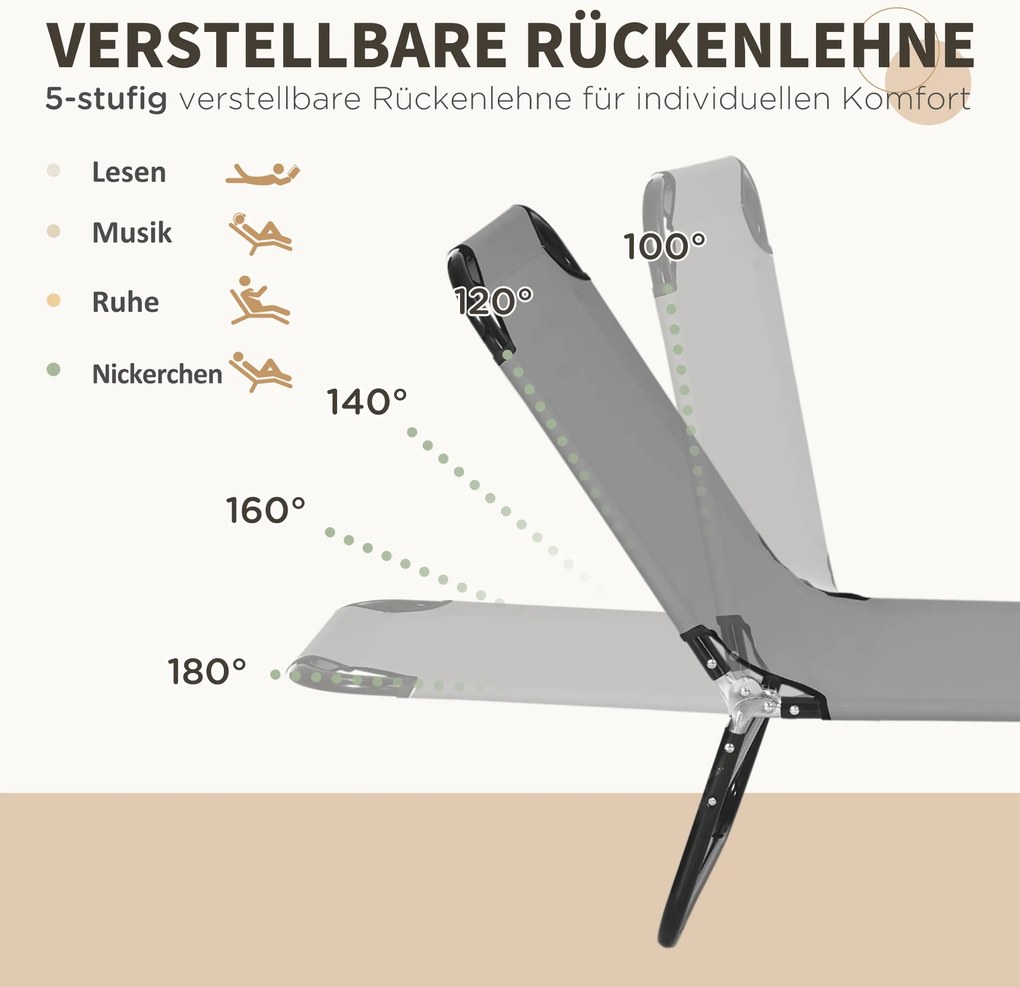 sada 2 skládacích lehátek Zahradní lehátko s 5 polohami výškově nastavitelného opěradla, nosnost až 120 kg