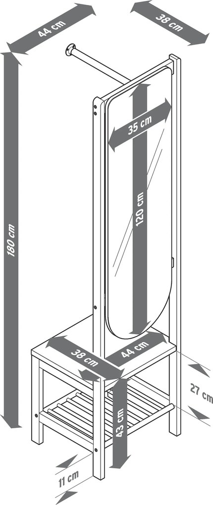 Tchibo - Otevřená šatní skříň se zrcadlem a odkládací plochou - barva: hnědá