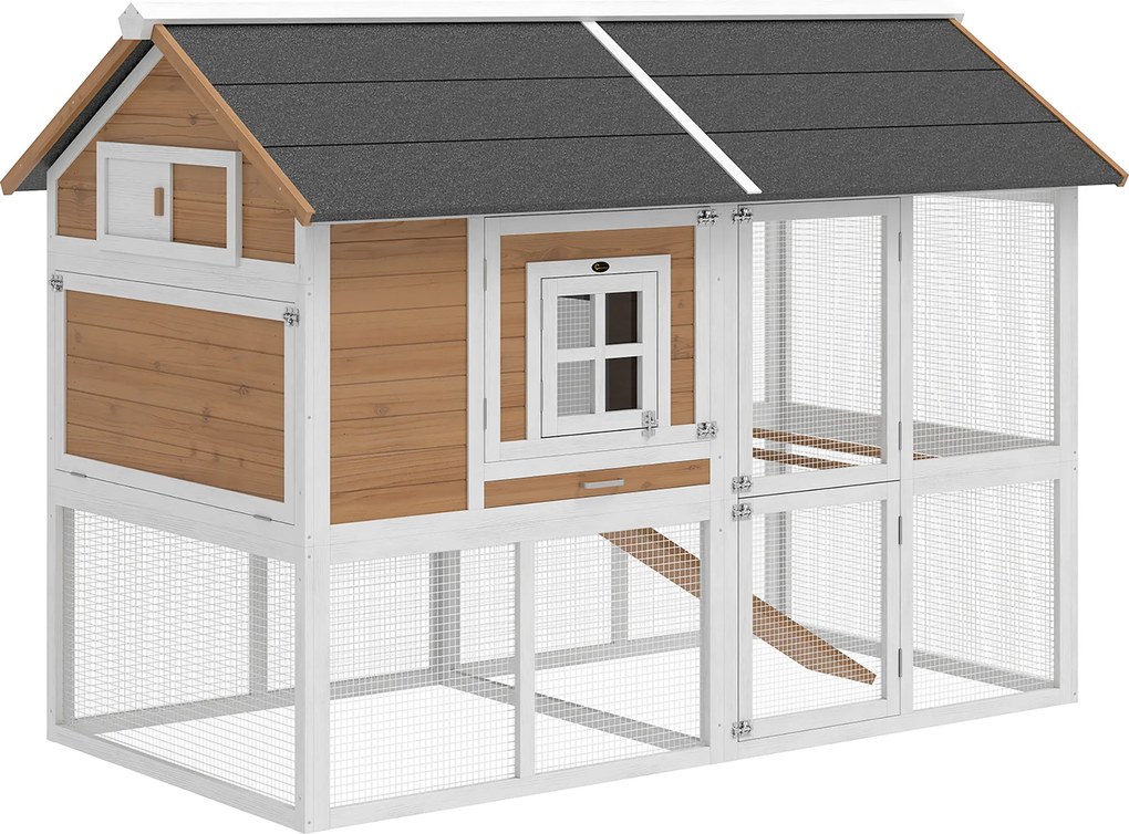 Kurník Kurník s výběhem Hnízdní box Výsuvná vanička Asfaltová střecha pro 4 slepice 200x104x145cm Dřevo Hnědá barva