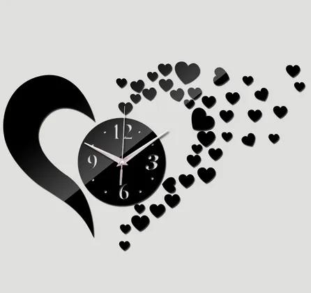 Nástěnné 3D hodiny - motiv srdce Barva: Černá