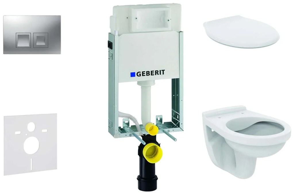 Geberit Kombifix - Set předstěnové instalace, klozet Alpha se sedátkem, tlačítko Delta35, matný chrom 110.100.00.1 NR6