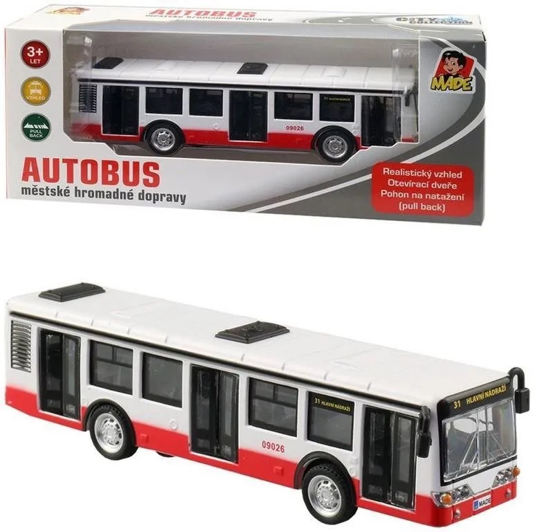 Auto autobus kovový na zpětný chod, 16 x 3 x 3 cm