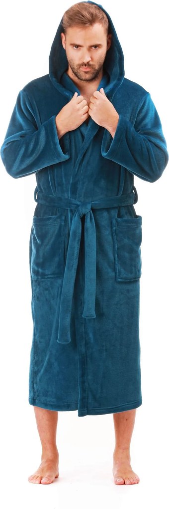 Unisex Petrolejový župan s kapucí Siena - 31 56 6430 nadměrné velikosti - 3XL