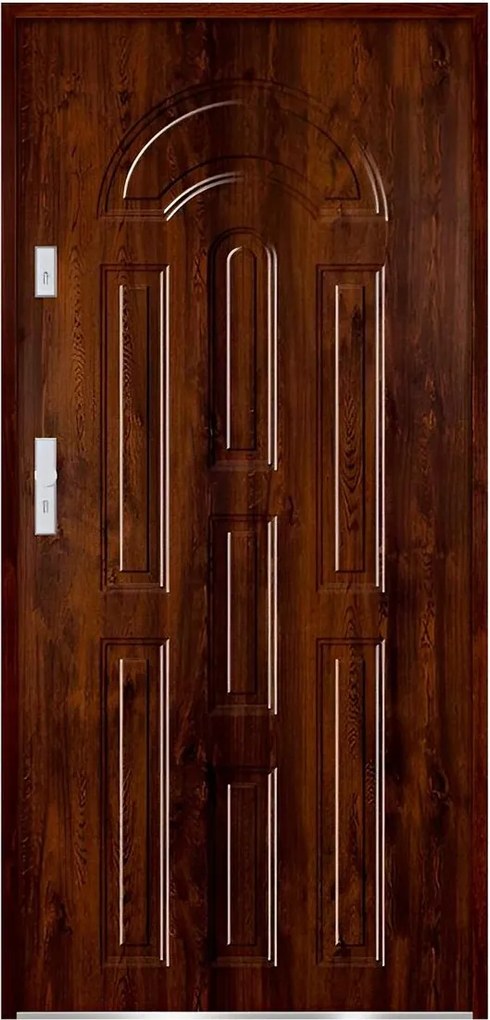 O.K. Doors® P55 Vchodové dveře Aurora 90P, rozměr vč. zárubně: 900 × 2070 mm, ocel, pravé, ořech, plné