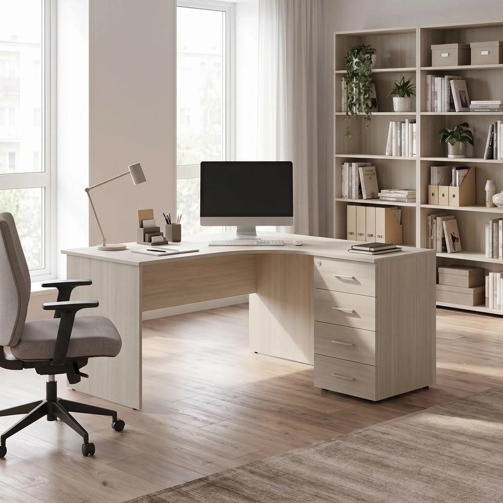 Ergonomický stůl Impress 160 x 90 cm, pravý, akát světlý