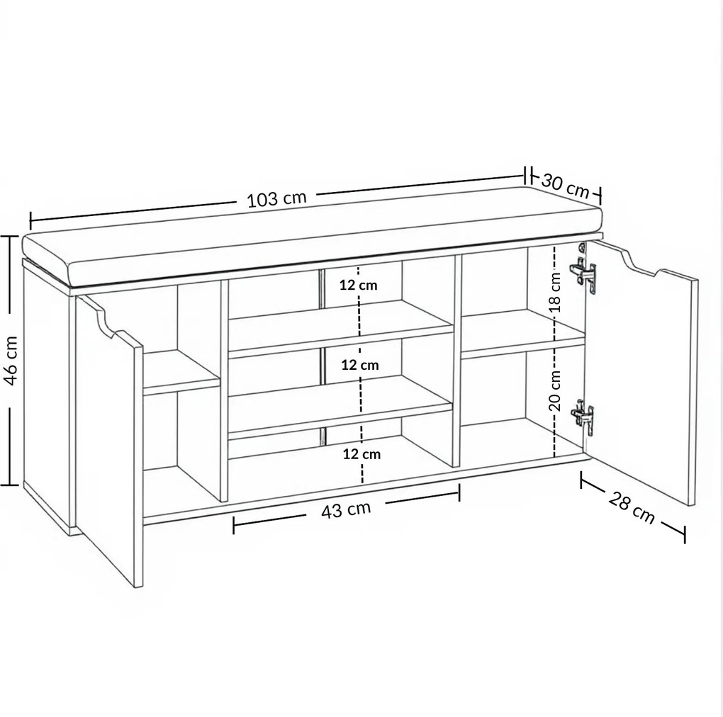 Botník černý se sedákem PORTA, 103 x 30 x 46 cm