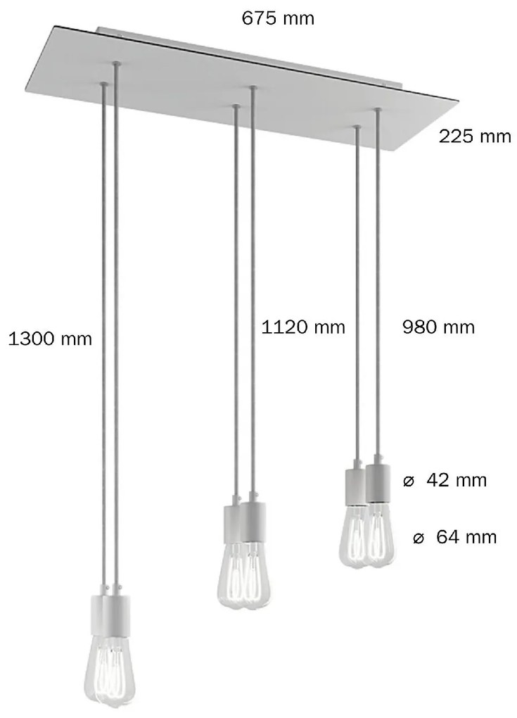 creative cables Závěsná lampa s 6 světly, s obdélníkovým XXL baldachýnem Rose-one, textilním kabelem a kovovými komponenty Barva: Hladký ocelový dibond
