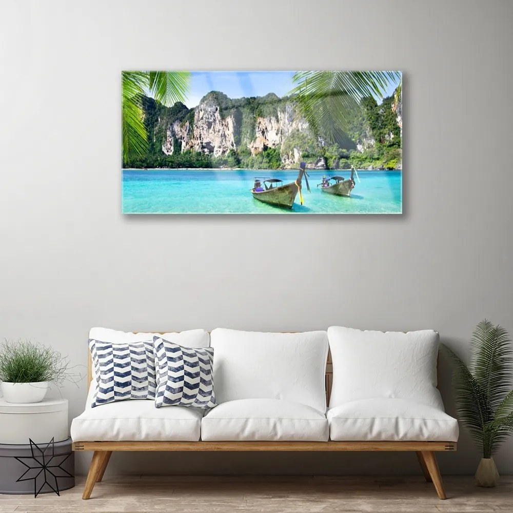 Obraz na skle Loďky Moře Krajina 125x50 cm