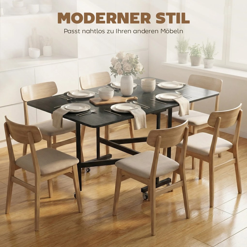 HOMCOM skládací jídelní stůl pro 4–6 osob s kolečky a sklápěcími deskami, černý, 120 × 80 × 73 cm